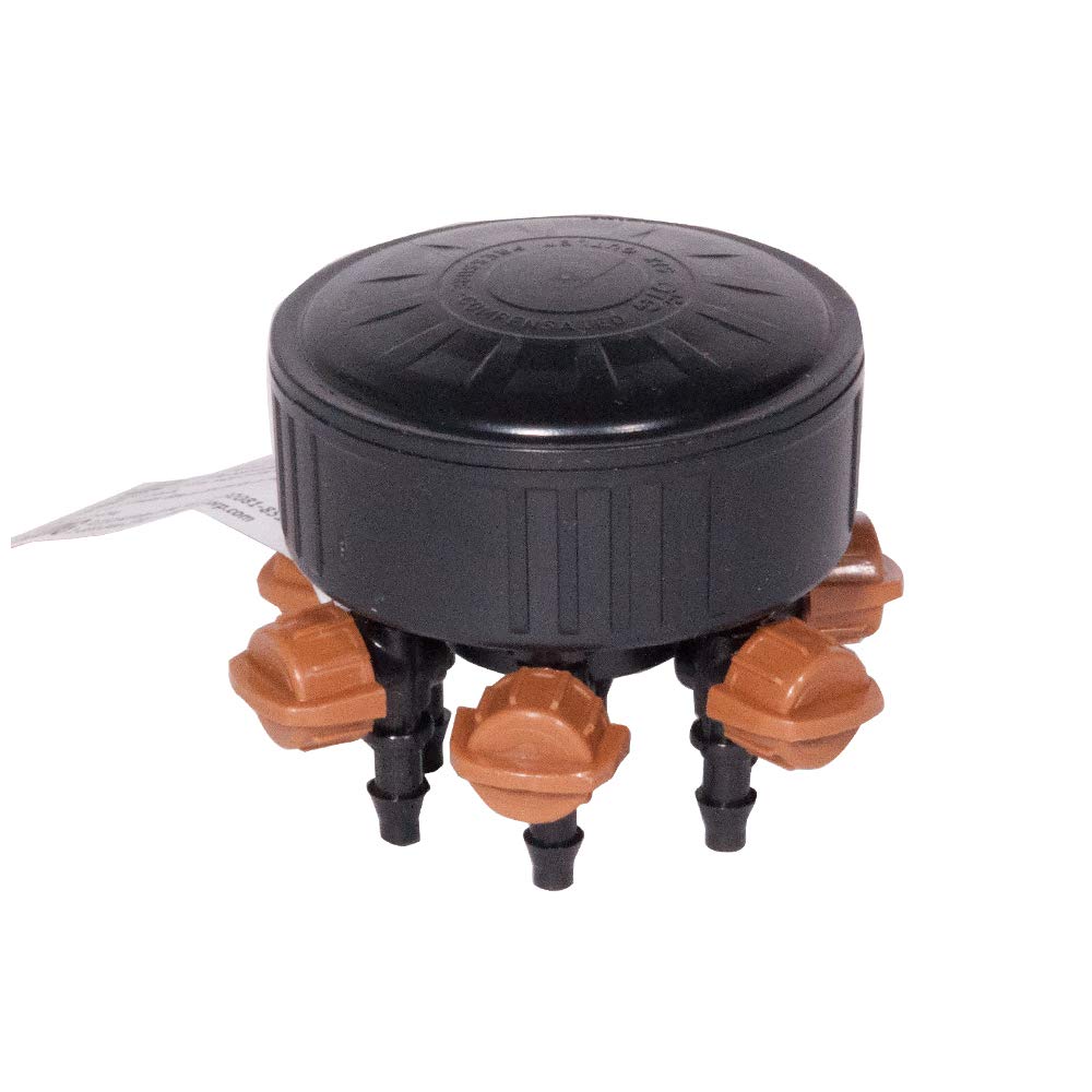 DIG AD6 6 Outlet Adjustable Manifold on 1/2" FPT Drip Water Connection, Black, Brown