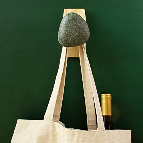 Sea Stones Coast Hook - Coat Hook - Hand Selected, Natural Stone Wall Hook with Elegant Wooden Backplate - Hang Your Coats, Towels, Robes & More with Both Indoors & Outdoor Uses (3 Pack, Ash)