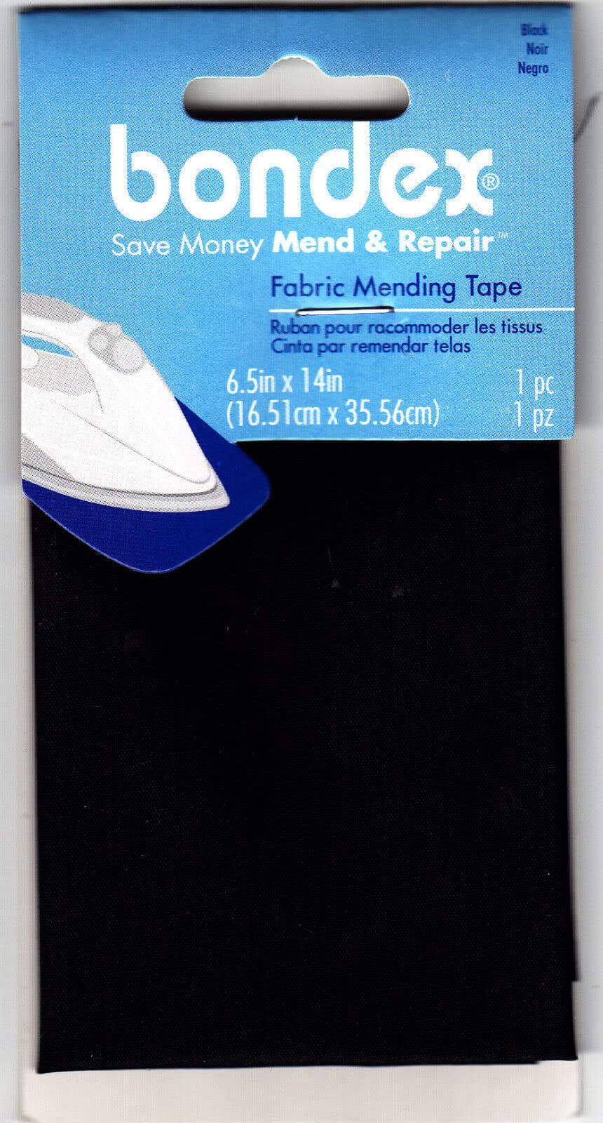 BONDEX 6 1/2" X 14" Black Fabric Iron ON Mending Tape NO SEW, Repair,Clothing