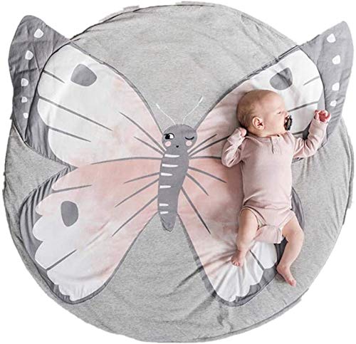 USTIDE Baby Rugs, Creeping Crawling Mat,Nursery Rug for Baby Girl, Children Anti-Slip Game Mat Cotton Floor Play Mat Blanket Play Carpet Kids Room Decor 37.4 x 37.4 (Butterfly)