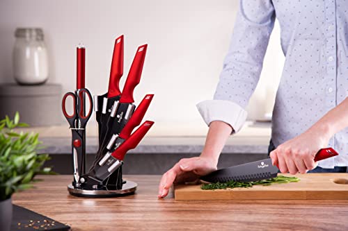 Berlinger Haus Kitchen Knife Set with Block, 8 Piece Knives Set for Kitchen, Cooking Knives with Kitchen Shears and Sharpener, Sharp Cutting Stainless Steel Chef Knife Set with Acrylic Stand, Red