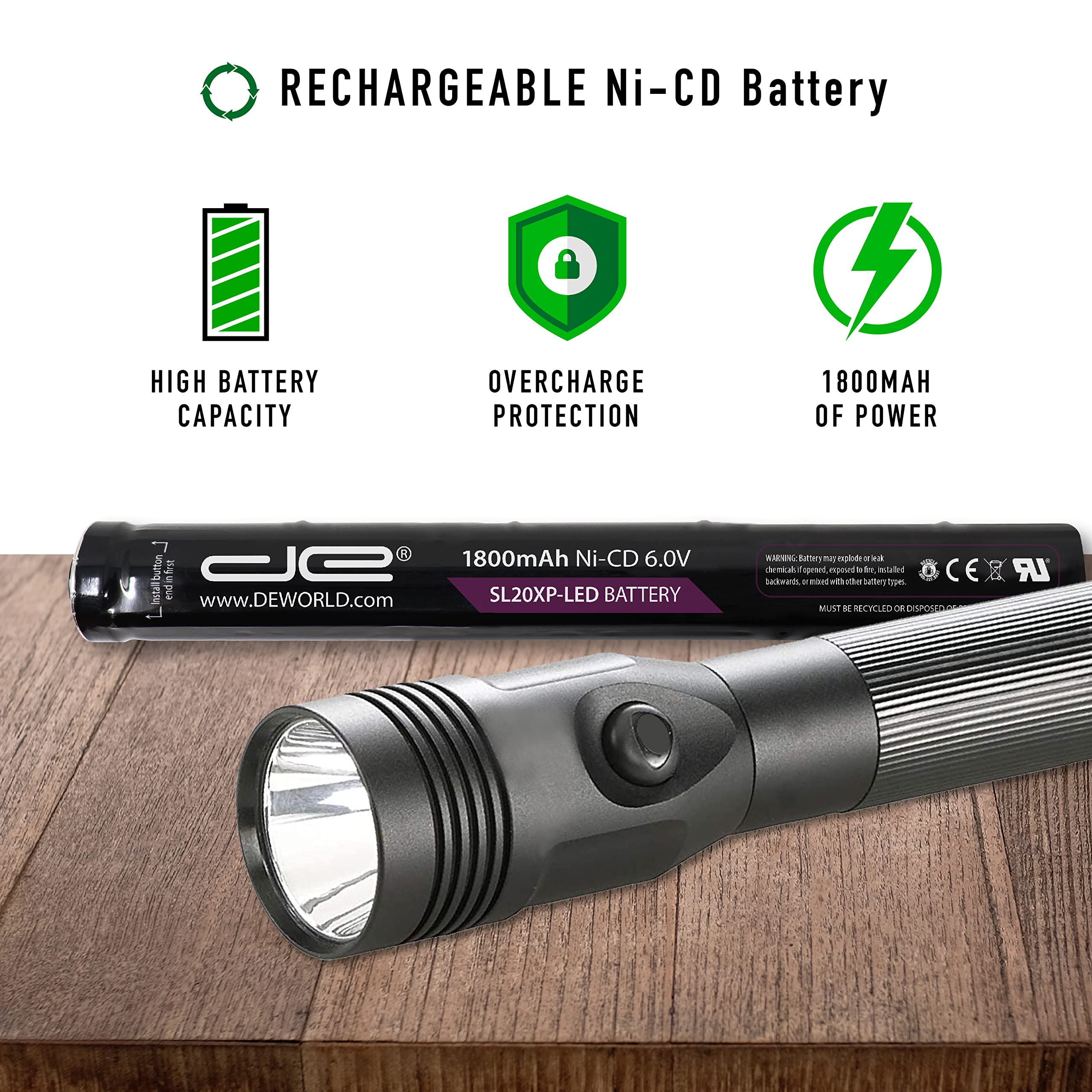 Digital Energy 77175 Rechargeable Replacement Battery for Streamlight SL-20XLED SL-20XP-LED, UltraStinger, Superstinger, SL20L, SL-20LP | 1800mAh Ni-Cd 6.0V
