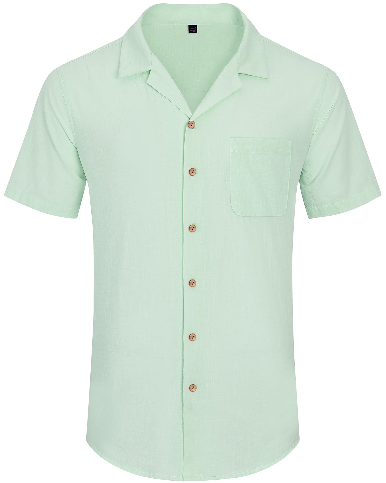 Alimens & Gentle Mens Short Sleeve Cotton Linen Shirt Summer Button Up Shirts Tropical Beach Hawaiian Shirts Green Mint