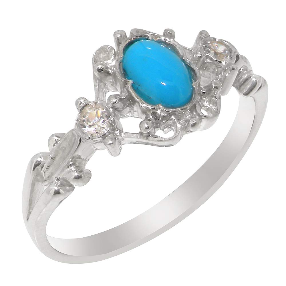 925 Sterling Silver Natural Turquoise & Diamond Womens Engagement Ring - Size 4.5 (0.07 cttw, H-I Color, I2-I3 Clarity)