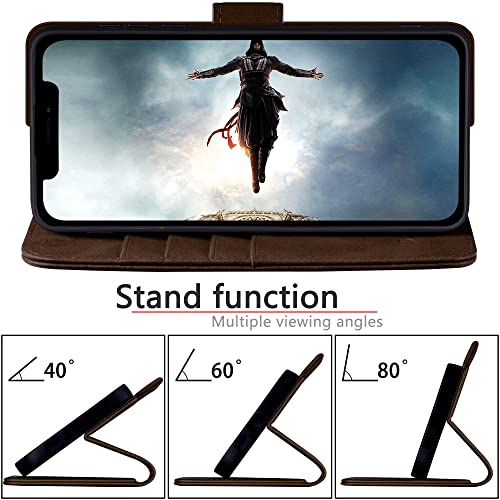 DuckSky for iPhone 13 Pro Max 6.7" Genuine Leather Wallet case【RFID Blocking】【4 Credit Card Holder】【Real Leather】 Flip Folio Book Protective Cover Women Men for Apple 13ProMax Phone case Brown