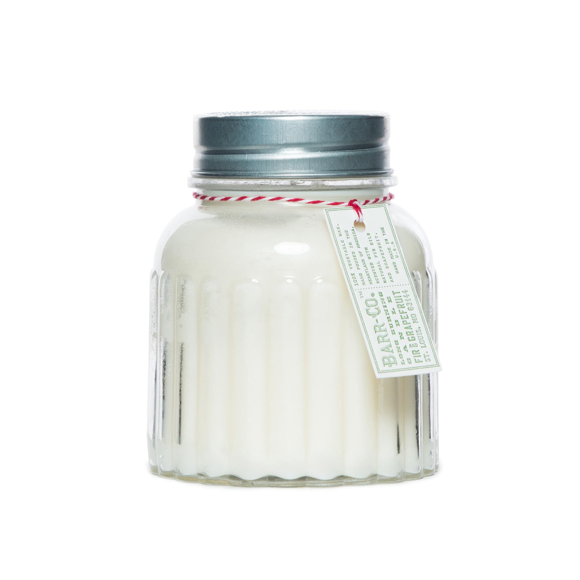 Barr-Co. Fir & Grapefruit Apothecary Jar Candle, Bright Woody Citrus, 100% Vegetable & Soy Wax Candles for Home, 120-Hour Burn Time, Clean Burning Candles, 20 oz