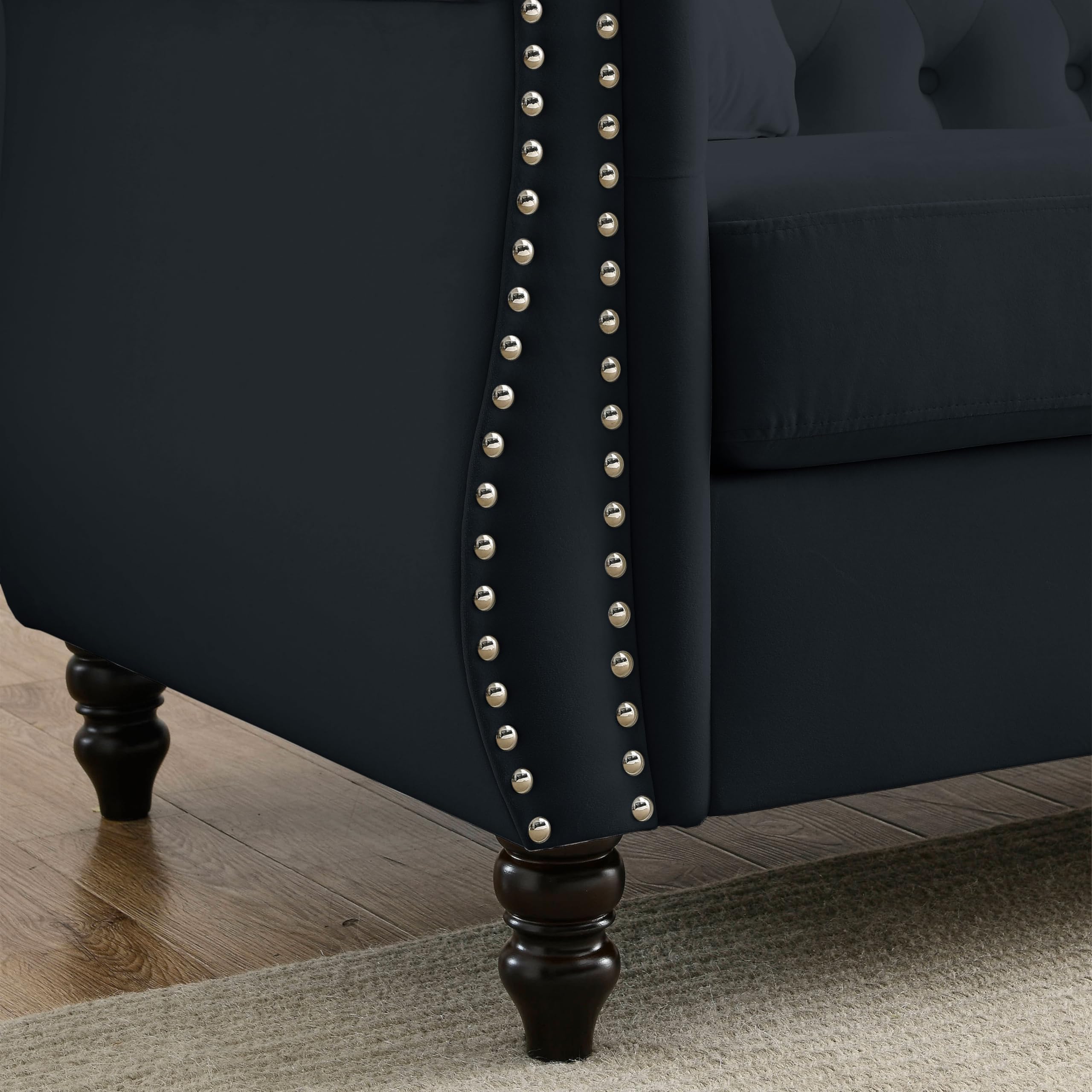 ATUMON 59" Chesterfield Loveseat Velvet Sofa for Living Room,2-Seater Sofa Tufted Couch with Two Pillows,Rolled Arms and Nailhead for Living Room, Bedroom, Office Black