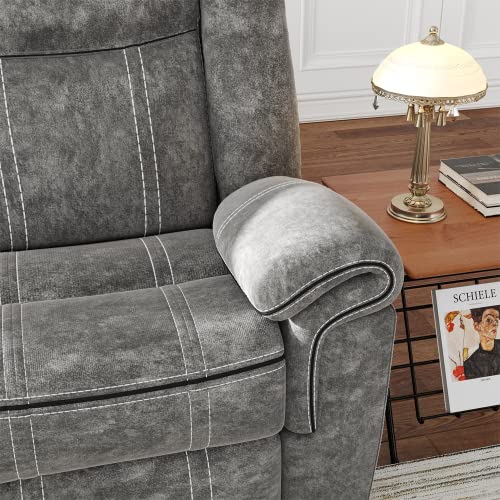 Acme Furniture Zubaida 41" x 87" Modern Velvet Reclining Sofa with USB Dock, 1 Storage Drawer, Tight Back & Seat Cushion, in 2-Tone Gray Finish