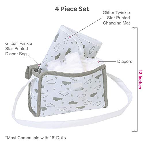 ADORA Baby Doll Diaper Bag with Sturdy Straps, Includes Changing Mat and 2 Doll Diapers (Fits 13" Dolls), Birthday Gift for Ages 3+ - Twinkle Stars