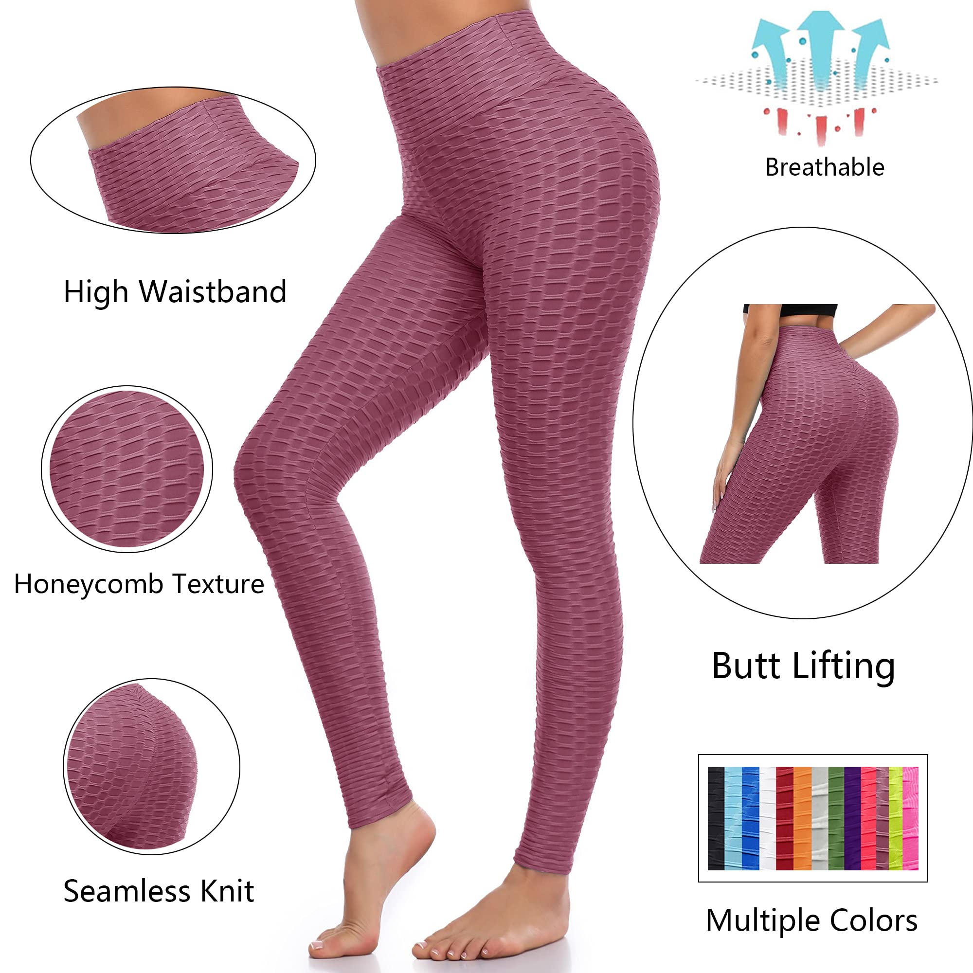 A-Wintage Women's High Waist Yoga Pants Butt Lifting Leggings Workout Seamless Leggings Textured Booty Tights White
