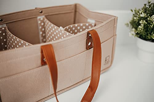Keller's Corner Baby Diaper Caddy Organizer Beige Large & Small Pouch/Portable Holder Bag for Changing Table & Car/Nursery Storage Bin/Newborn Essentials Must Have