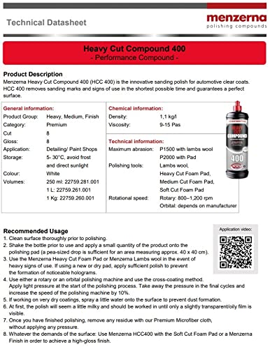 Menzerna Heavy Cut 400 250ml (8oz) Formerly Fast Gloss 400 - an Innovative Automotive Polish That removes Scratches and Creates Gloss in a Single Step (32 fl oz)