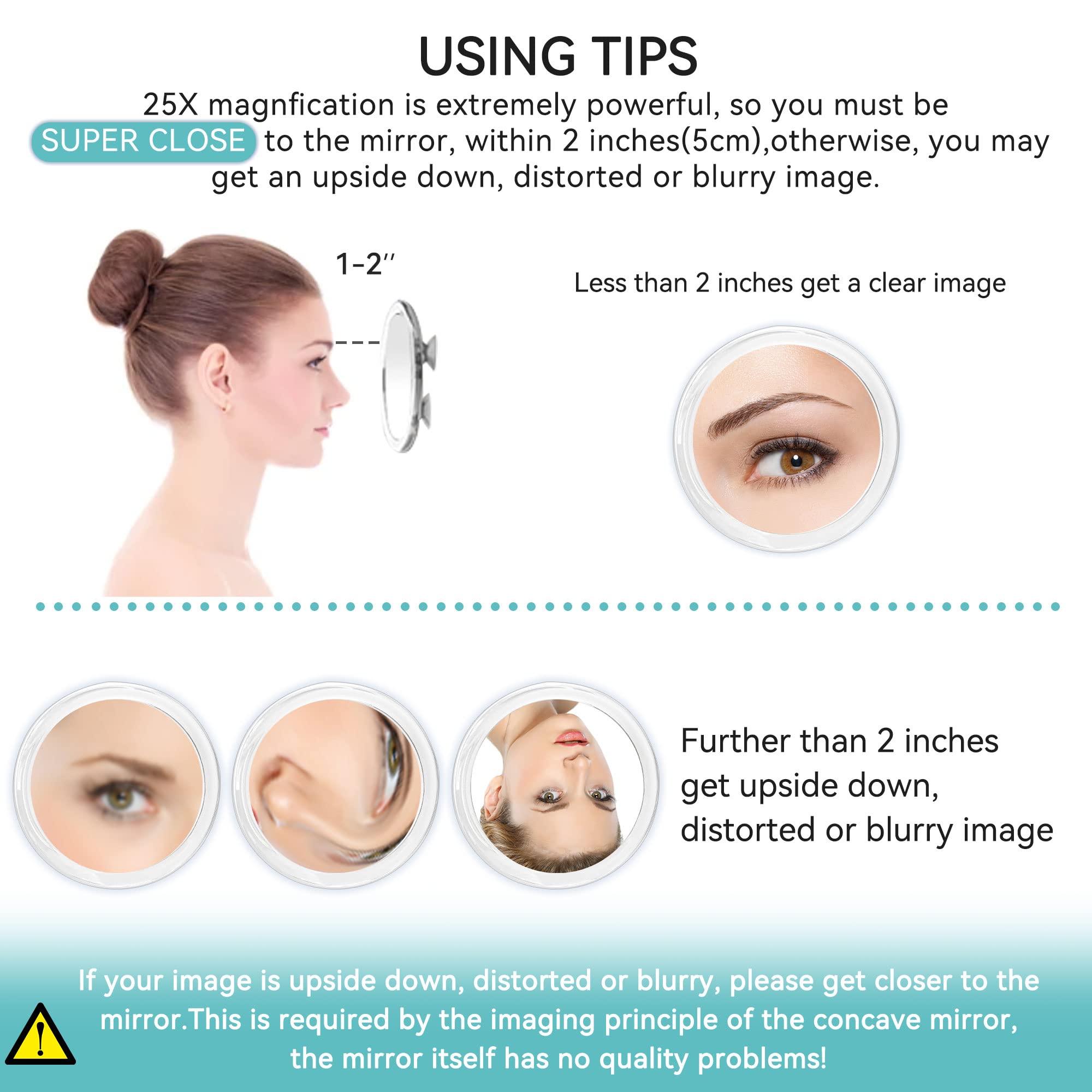 B Beauty Planet 25X Magnifying Mirror with Suction Cups Set for Easy Mounting, 25X 6IN & 10X 3.5IN Travel Magnified Mirror,Close Up Mirror for Precise Makeup Application