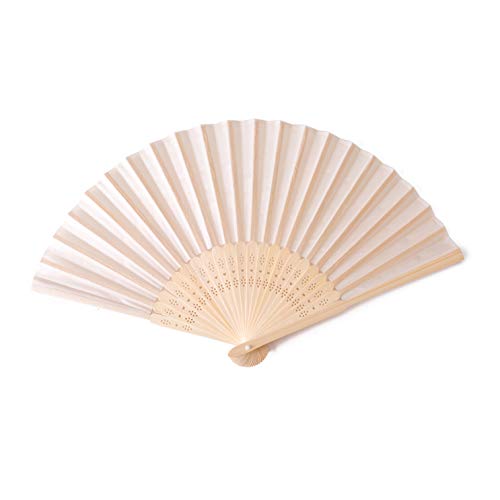 Sepwedd 50pcs Cream-Coloured Imitated Silk Fabric Bamboo Folded Hand Fan Bridal Dancing Props Church Wedding Gift Party Favors with Gift Bags
