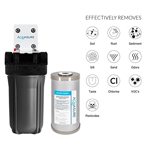 Aquasure Harmony Series 64,000 Grains Whole House Water Softener Bundle with Automatic Digital Metered Control Head and Triple Purpose Sediment/GAC/Zinc Pre-Filters, Reduces Hardness (4-6 bathrooms)