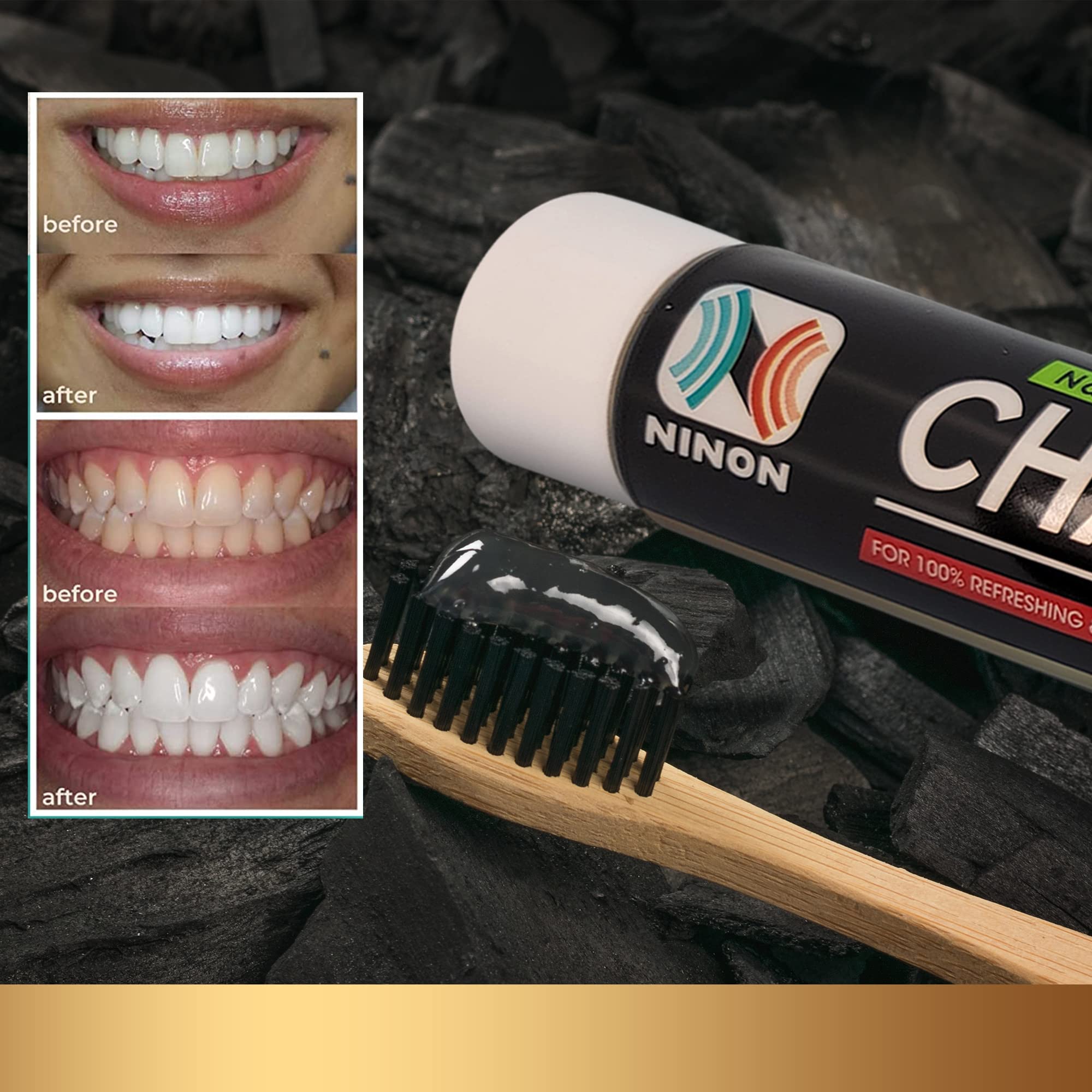 Activated Charcoal Toothpaste 2 pack (6.5oz each) 100% Deep Cleansing Natural Toothpaste, Organic Paste eliminates bad mouth odor Keeping it Refreshing, Natural Whitening Toothpaste, Fluoride Free and Paraben Free, Vegan