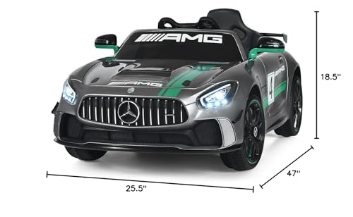 Costzon Ride On Car, 12V Licensed Mercedes Benz AMG Electric Vehicle w/Remote Control, Opening Doors, Head/Rear Lights, Swing Function, MP3 USB TF Input, Horn, High/Low Speed for Kids (Silver)
