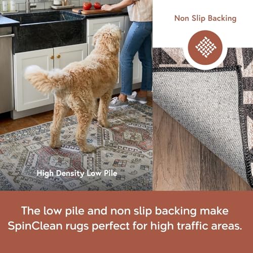nuLOOM 2' x 3' SpinClean Machine Washable Stain-Resistant Area Rug with Non Slip Backing, Low Profile for Living Room, Bedroom, and Dining Room, Leighton Beige