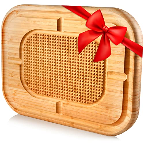 Meat Cutting Board with Juice Groove - Heavy Duty Bamboo Butcher Block Cutting Board - Large Wooden Kitchen Carving Board with Pyramid Design to Stabilize Meat - Reversible Design for Slicing Chopping