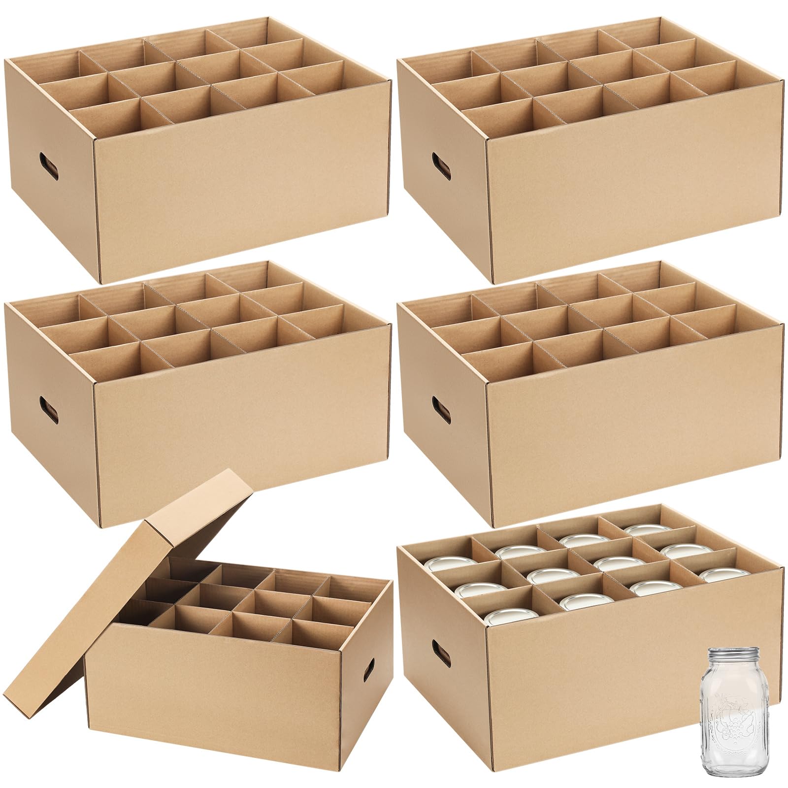 Menkxi 6 Pieces Regular or Wide Mouth Mason Jar Storage Box for 32 oz Mason Jars Canning Jar Storage Boxes with Handles and Dividers Stackable Mason Jar Storage Containers for Stacking (Natural Color)