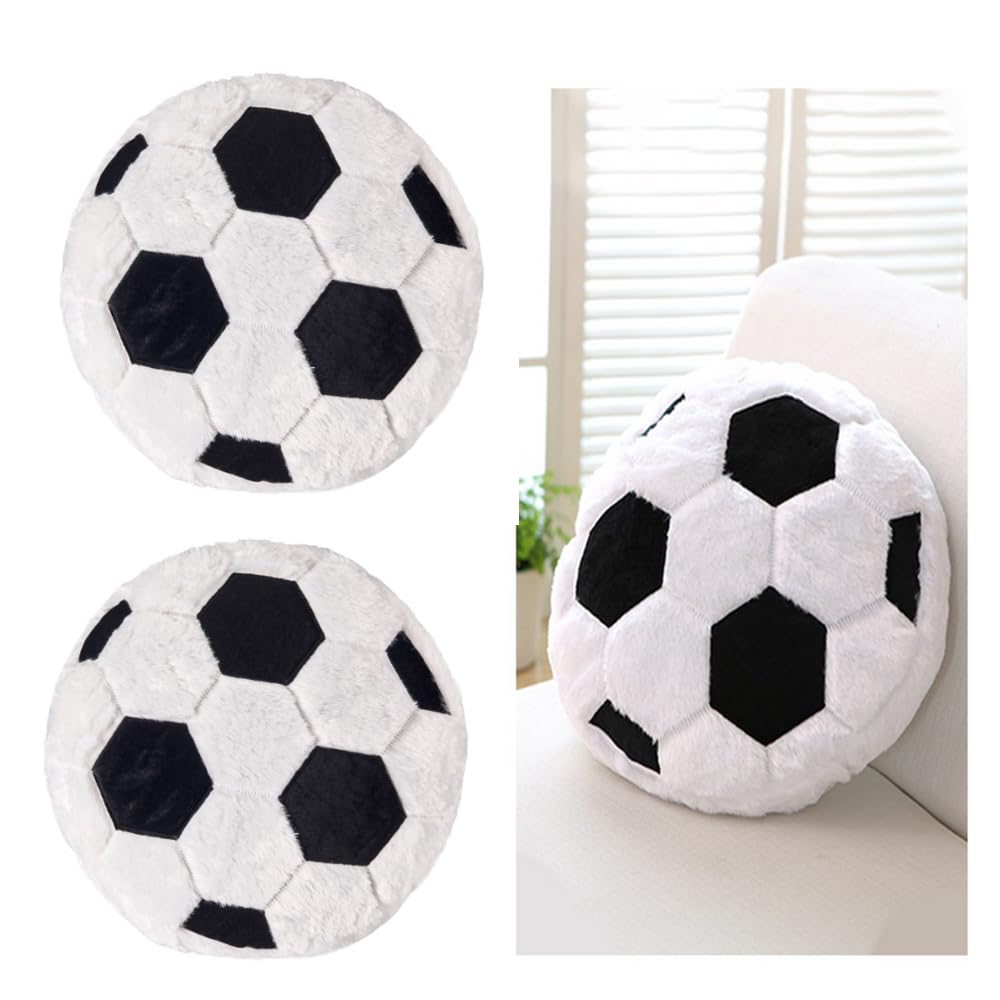 JPORSHU 2Pcs Sports Pillow Fluffy Soft Throw Pillow Toy ,Soccer Plush Pillow Sport Theme Cushion Stuffed Pillow, Sphere Pillow Toys Gift for Kids Boy Girls Children Room Decoration(Soccer)