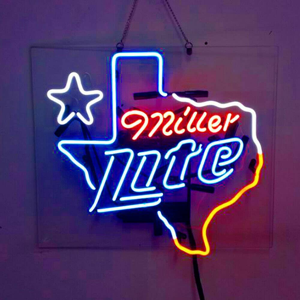 Queen Sense 17" Millers Lite Texas Neon Sign Acrylic Beer Cave Gift Artwork Decor Neon Light WG67