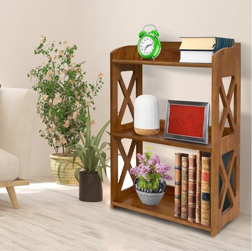 YCICI Bookcase, Bookshelf, 3 Tier Bookshelf, Freestanding Display Storage Shelves Open Bookcase for Bedroom, Small Bookshelf for Living Room and Office
