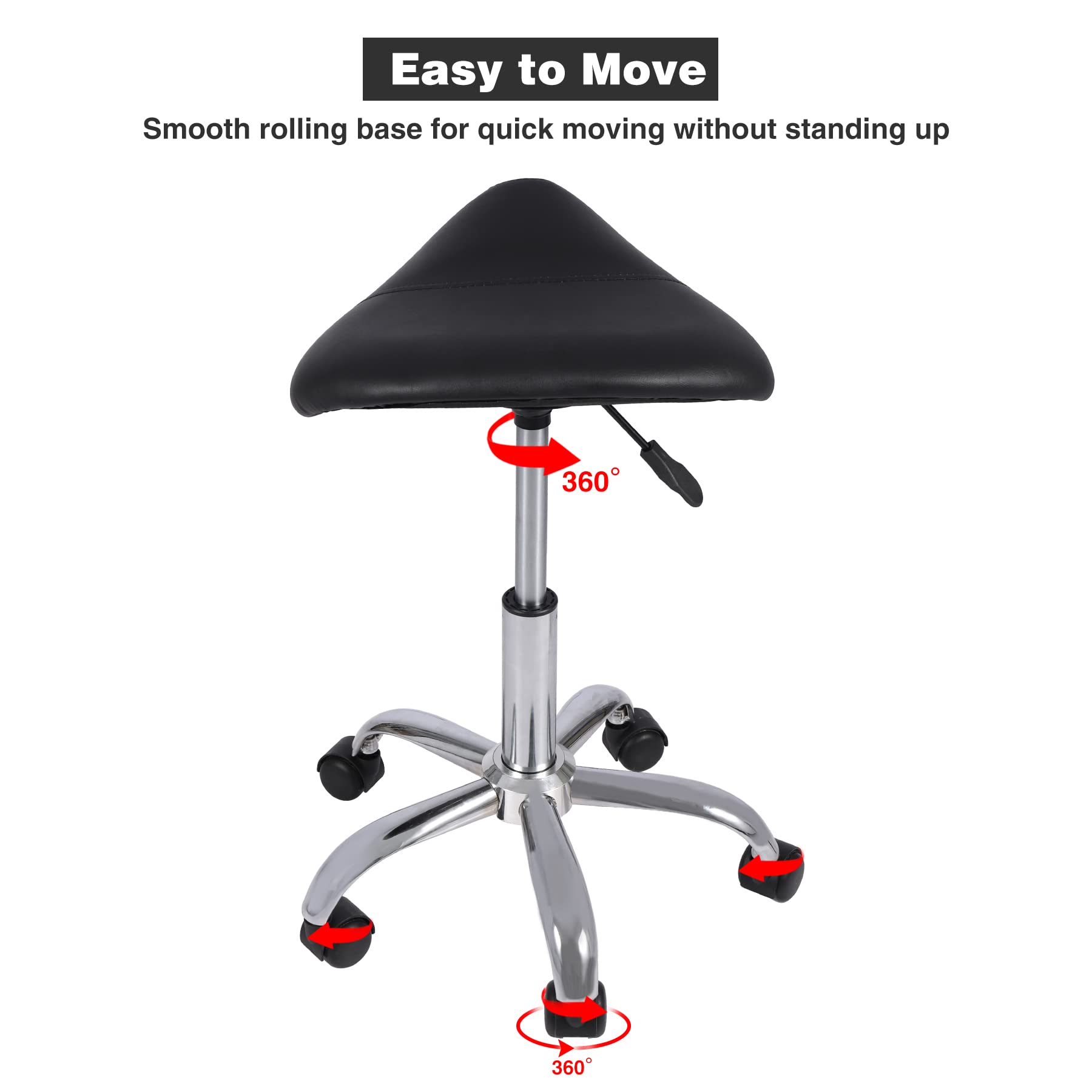 AKVOMBI Saddle Stool with Wheels, Ergonomic Saddle Chair with Wheels for Spa, Salon, Massage and Esthetician, Adjustable Hydraulic Seat, Black