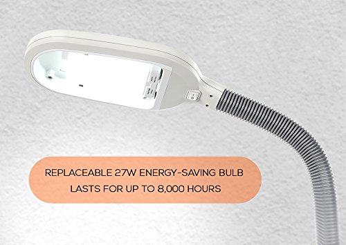 Kenley Natural Daylight Floor Lamp - Tall Reading Task Craft Light - 27W Full Spectrum White Bright Sunlight Standing Torchiere for Living Room, Bedroom or Office - Adjustable Gooseneck Arm - Gray
