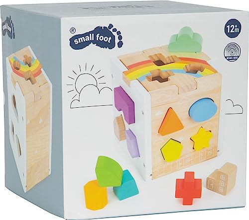 Wooden Rainbow Shape Sorter Cube – Sorting Toy with 13 Geometric Shapes & Removable Lid – Educational Game for Dexterity & Fine Motor Skills – Teaches Counting, Shapes and Colors – Ages 12+ Months