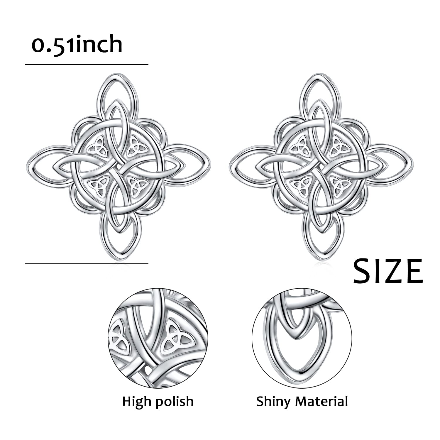 925 Sterling Silver Good Luck Irish Jewelry Celtic Triquetra Trinity Witches Knot Stud Earrings for Women Birthday Christmas Gift
