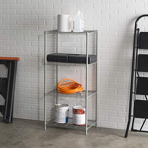 Home Basics 4 Tier Steel Wire Shelf Rack Heavy Duty Storage Shelving Unit for Kitchen Pantry Laundry Garage Closet Utility Organization , Grey