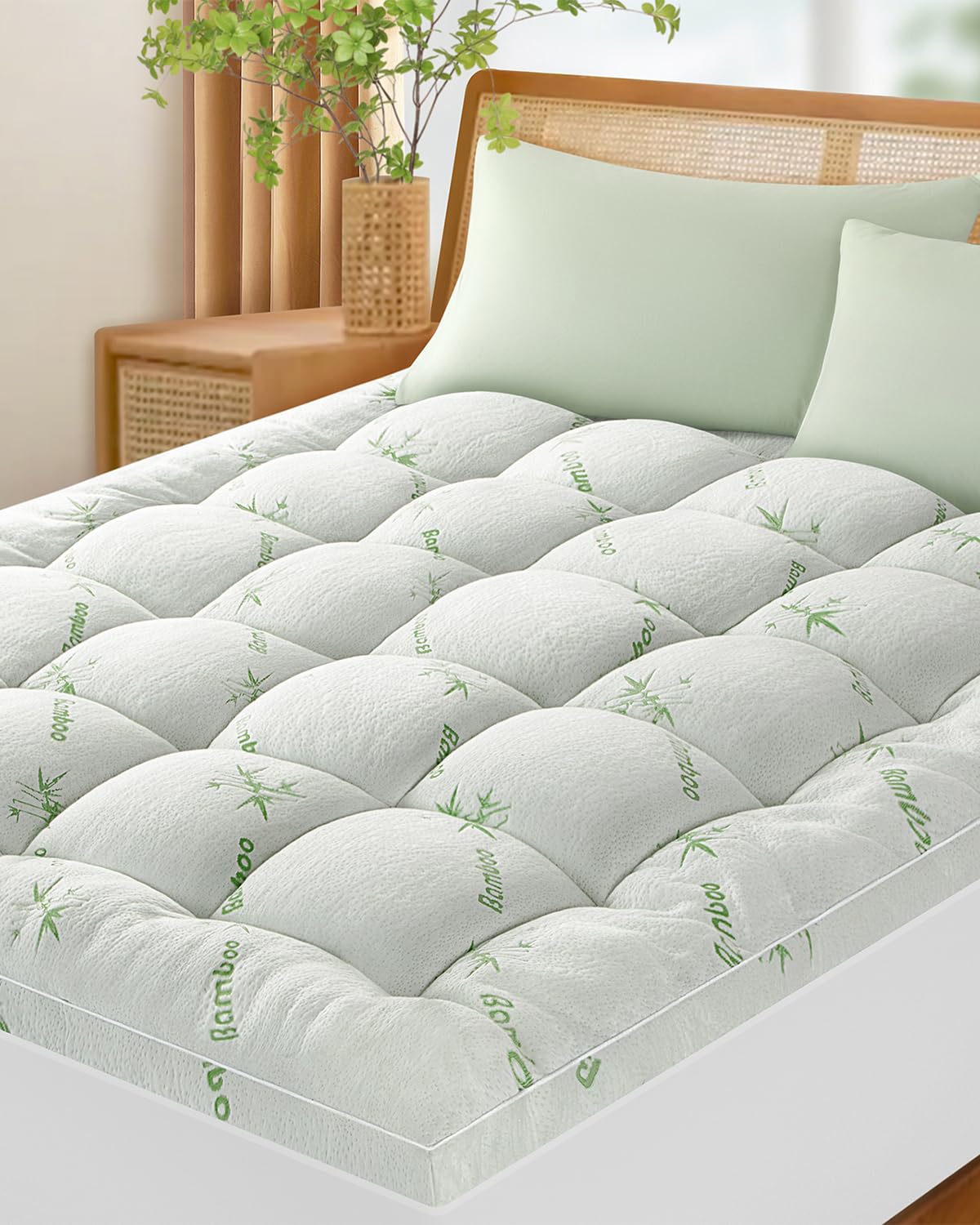 Baauye Bamboo Breathable Mattress Topper(Queen,60"x80")