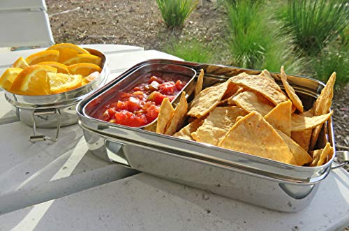 Lifestyle Block Stainless Steel Lunchbox - 7 Inch Rectangle with Nesting Mini Container - BPA Free