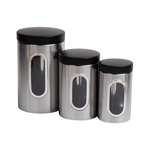 Mind Reader 3 Piece Canister Set, 1, 1.5, 2 Quart, Silver with Black