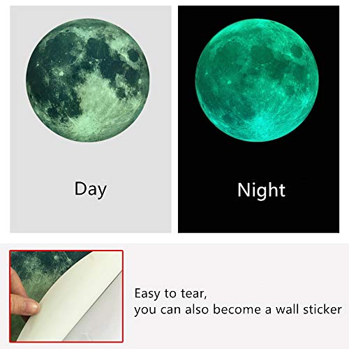 Kiddale Glow in The Dark Moon 30cm Glowing Luminous Wall or Ceiling Art Stickers Removable Adhesive Wall Decal for Kids Bedroom