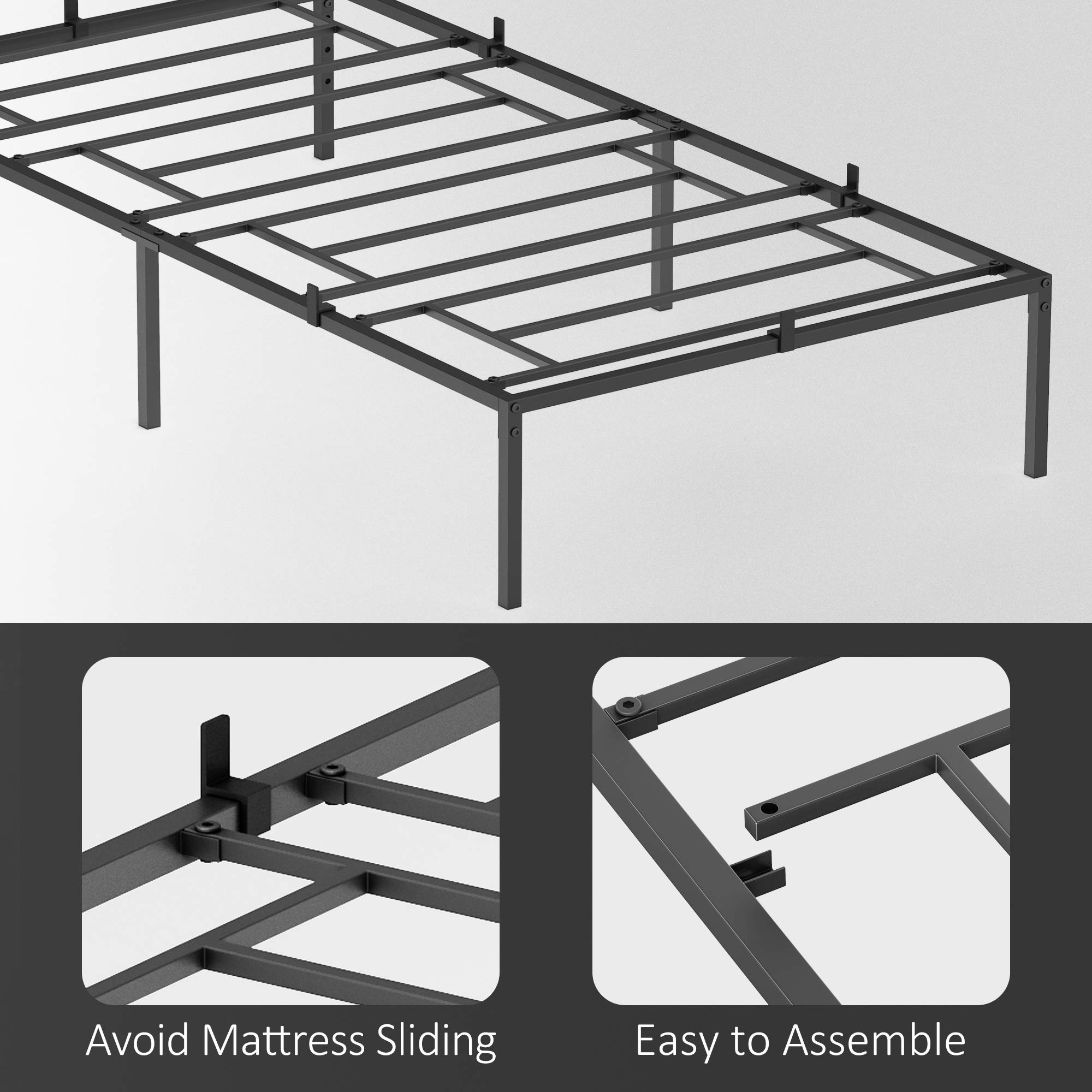 Alkmaar Twin Bed Frame,14 Inch Black Metal Twin Bed Frame,No Box Spring Needed Twin Size Platform Bed Frame (Twin), Queen