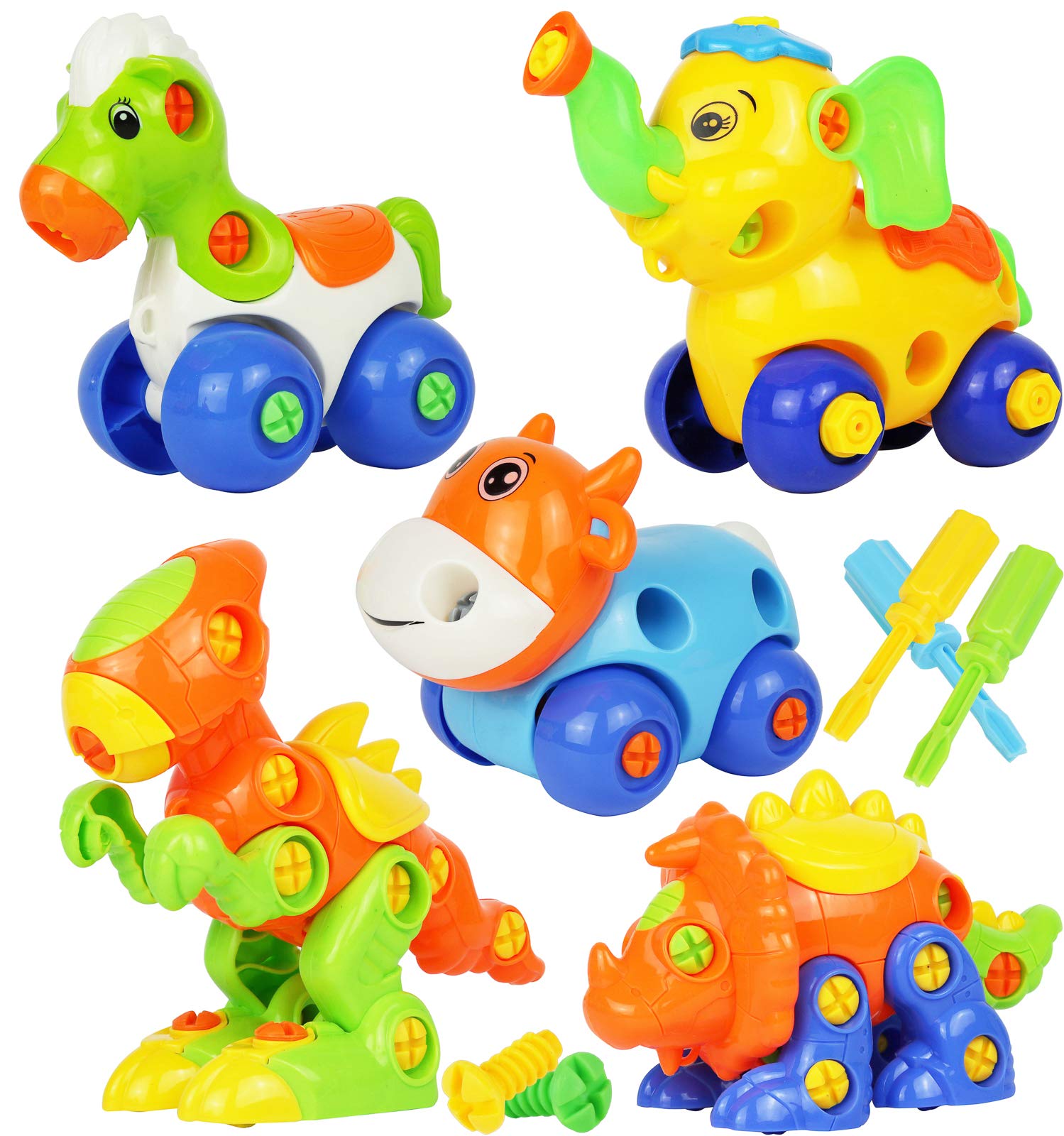 Take Apart Toys with Screwdrivers Kids Stem Building Toy for Toddlers Animal Set - Dinosaur, Elephant, Cow, Horse, Triceratop