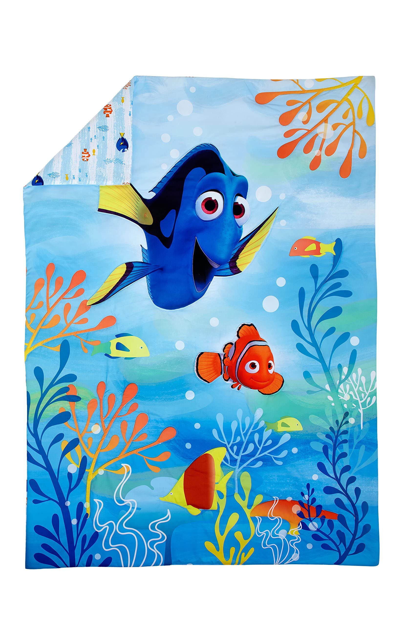 Disney Finding Dory 4 Piece Toddler Bedding Set, Blue/Orange/Yellow