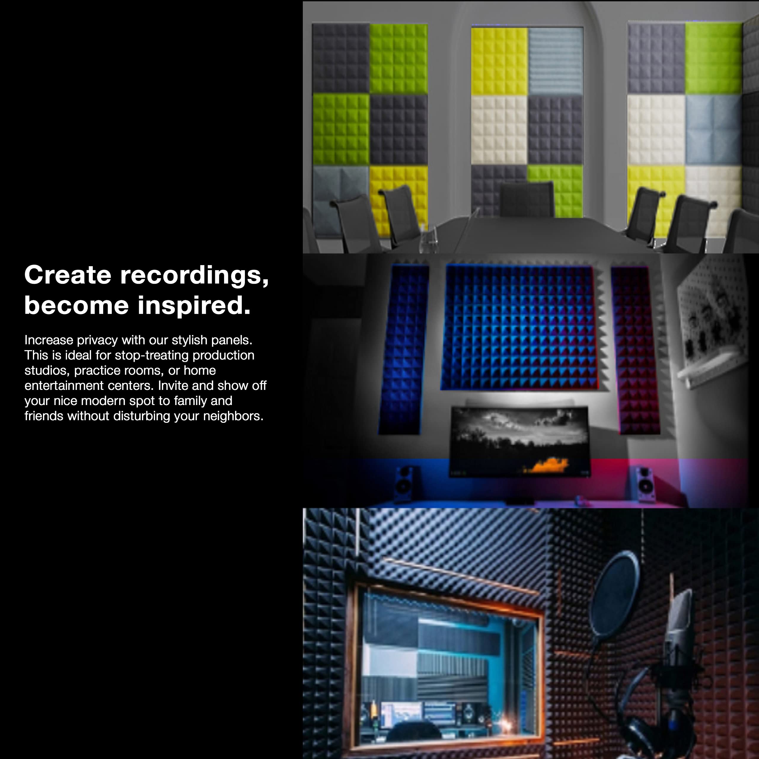 Sonic Acoustics 2" X 12" X 12" Acoustic Foam Panels, Pyramid Recording Studio Wedge Tiles, Sound Panels, Sound Absorbing Panel, Soundproofing Isolation Treatment for Walls