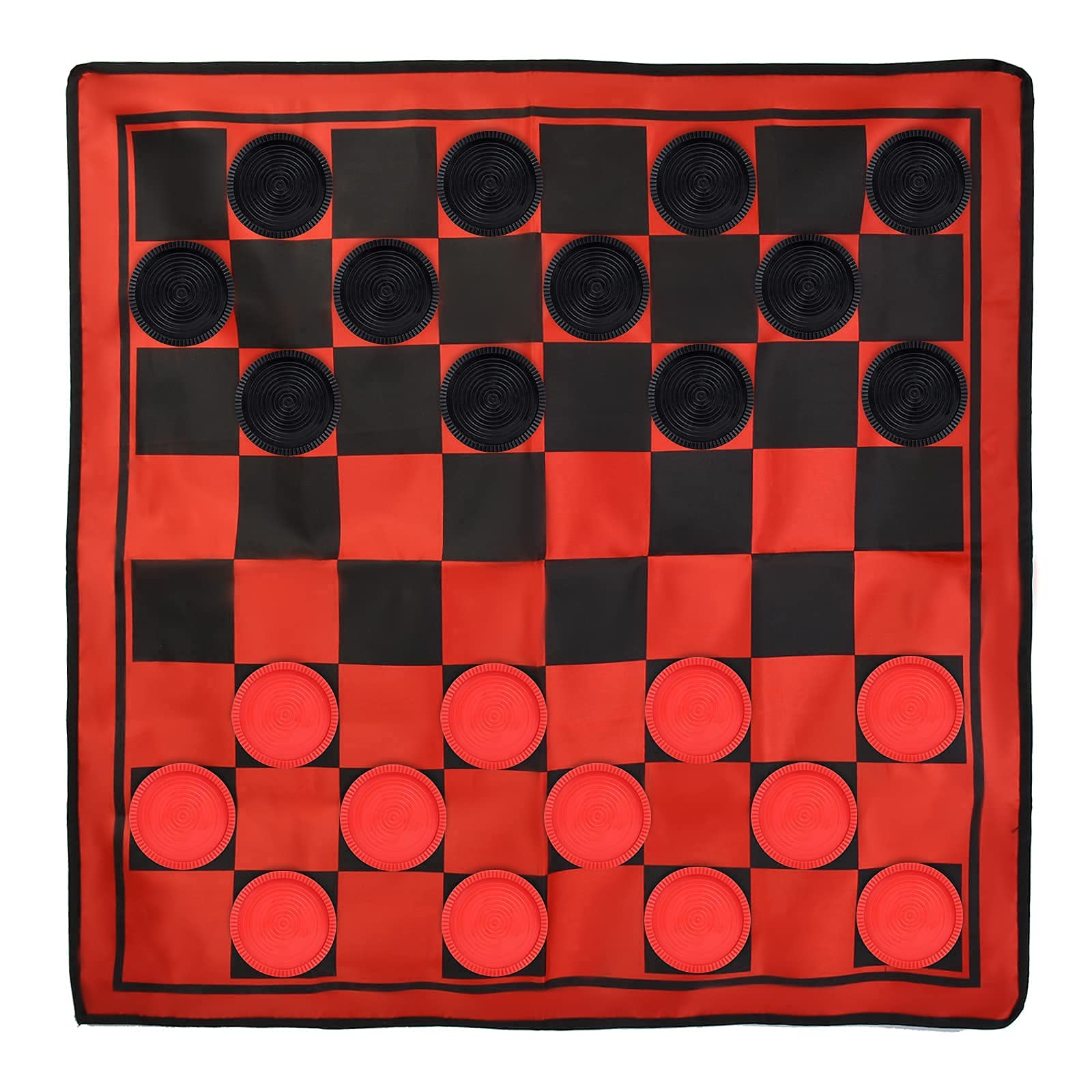 Win SPORTS 3 in 1 Giant Checkers Game Set,Super Tic Tac Toe,Including Reversible Rug with 24 Checkers,Indoor and Outdoor Activity for Kids or Adults,Board Game,Yard Game