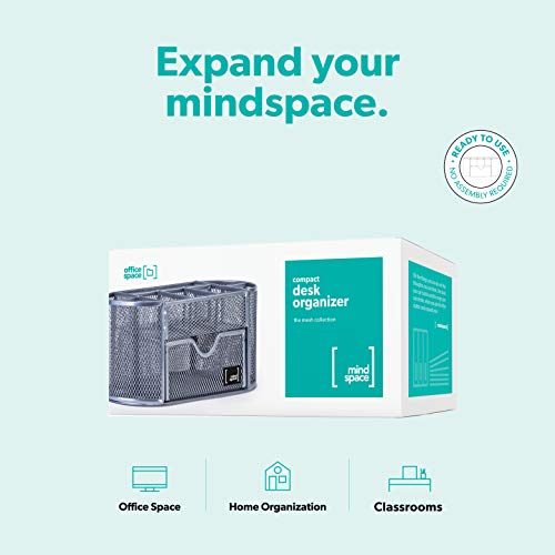 Mindspace Office Desk Organizer with 8 Compartments + Drawer | Desk Caddy Pen Holder For Office Accessories | The Mesh Collection, Silver