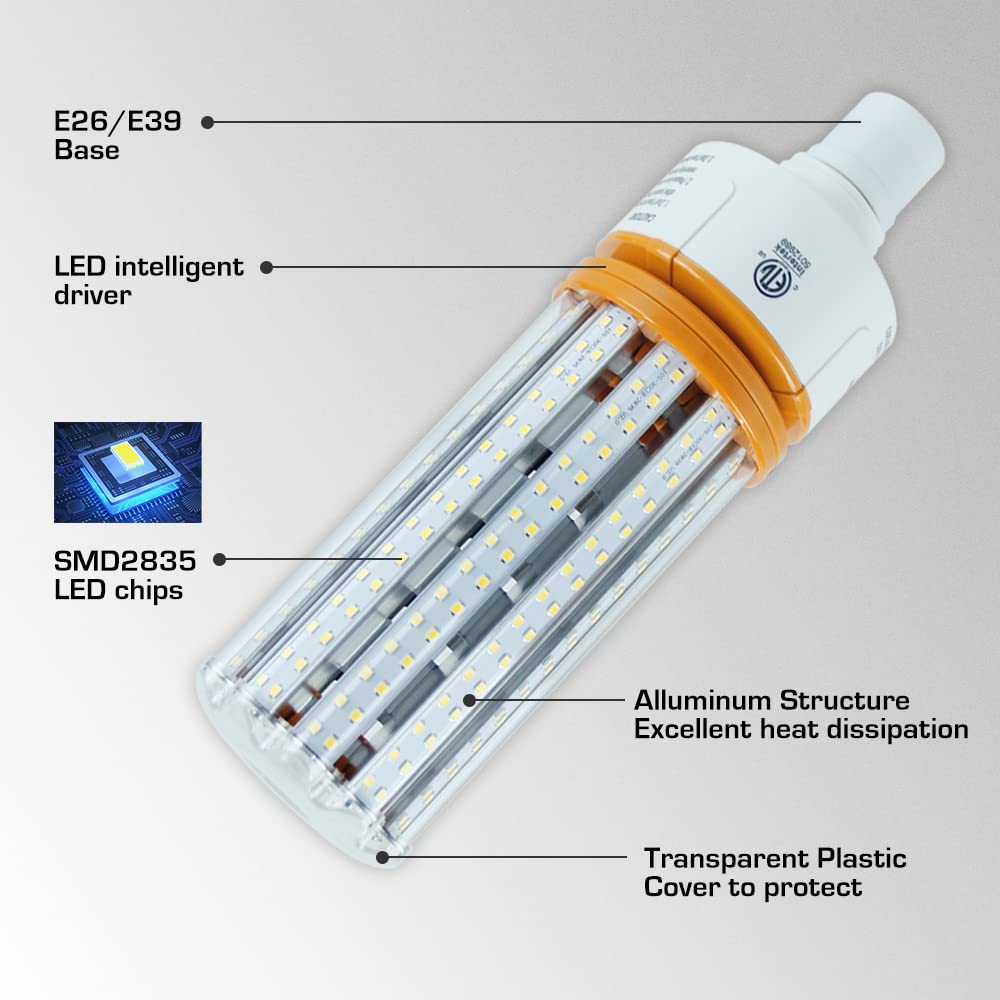 RIUVAO 1000W Equivalent LED Corn Light Bulbs, 15000 Lumen LED Light Bulbs, 2 Pack 100W 5000K Daylight White E26 E39 Corn led Light Bulbs for Large Area Lighting Wide Application for Warehouse