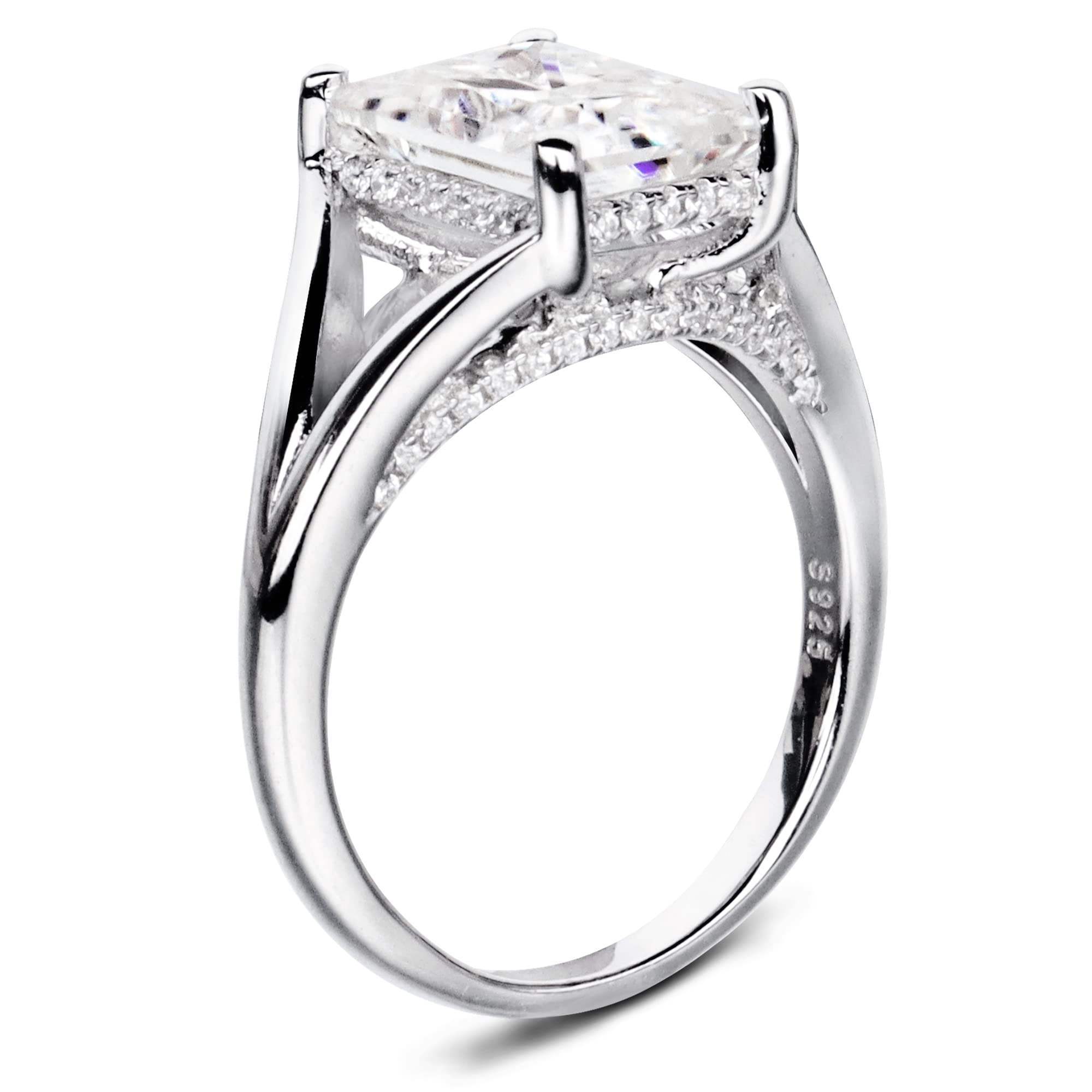 925 Sterling Silver 3ct Simulated Radiant Cut Diamond Engagement Rings For Women Comfort Fit Wedding Ring Size 5-10 (6.5)