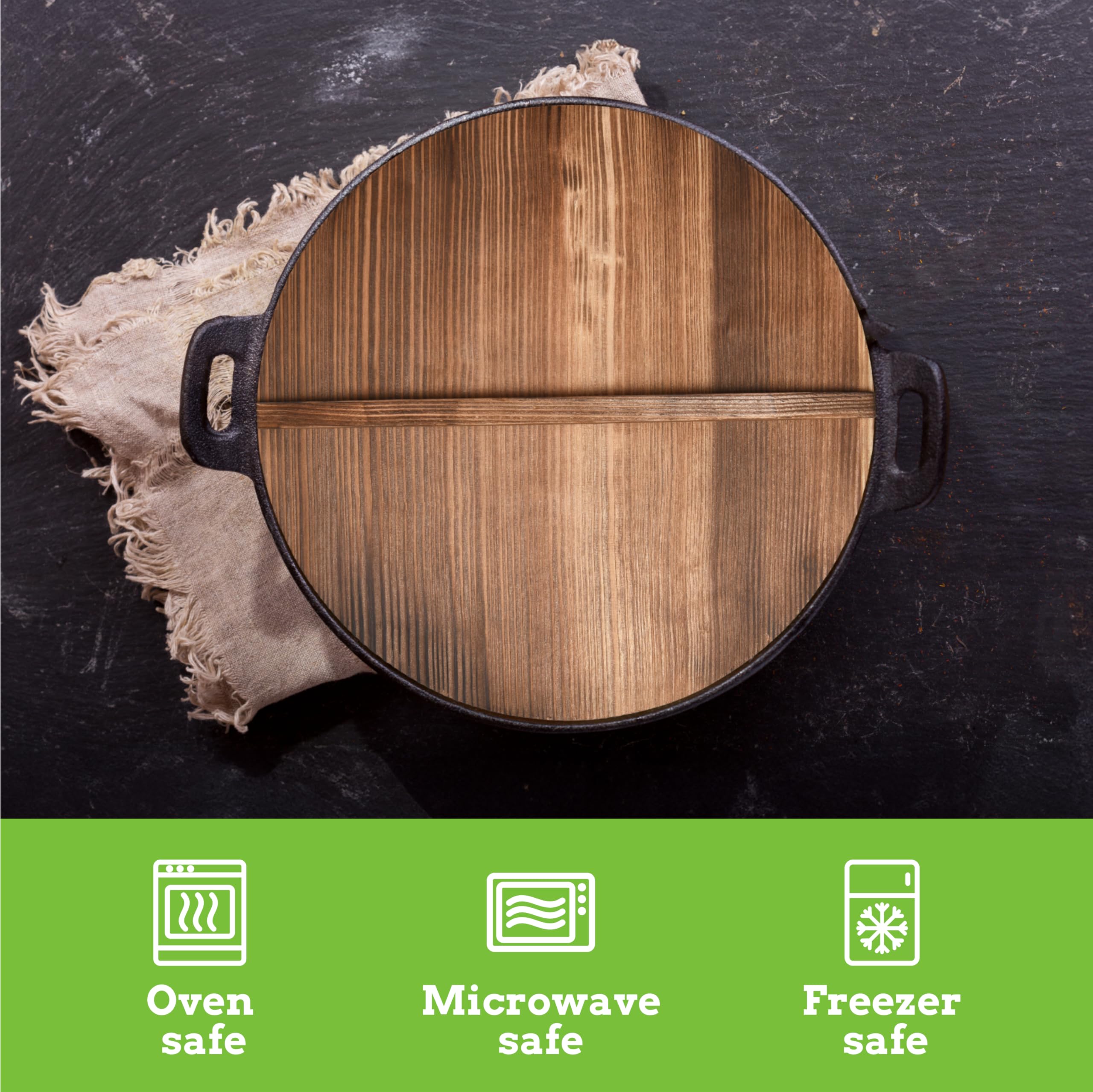 Nourished Essentials Wok Pan Wooden Lid - Cooking Pot Wood Cover - Enhance Your Cooking Experience with Versatile and Durable Pan Lid - Kitchen Accessory - Brown - 1.6''x14''x14''