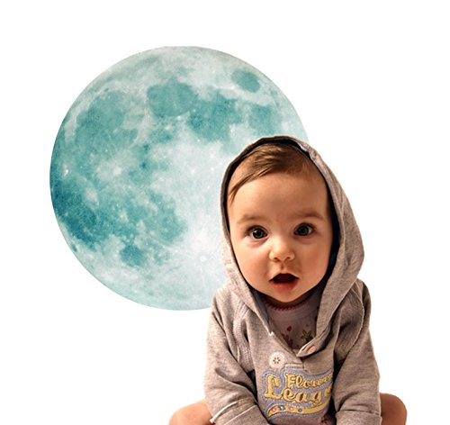 Homics Glow in The Dark Moon Wall Decals 11.8 inch Luminous Sticker at Night, Perfect Ceiling or Wall Decor for Kids' Bedroom