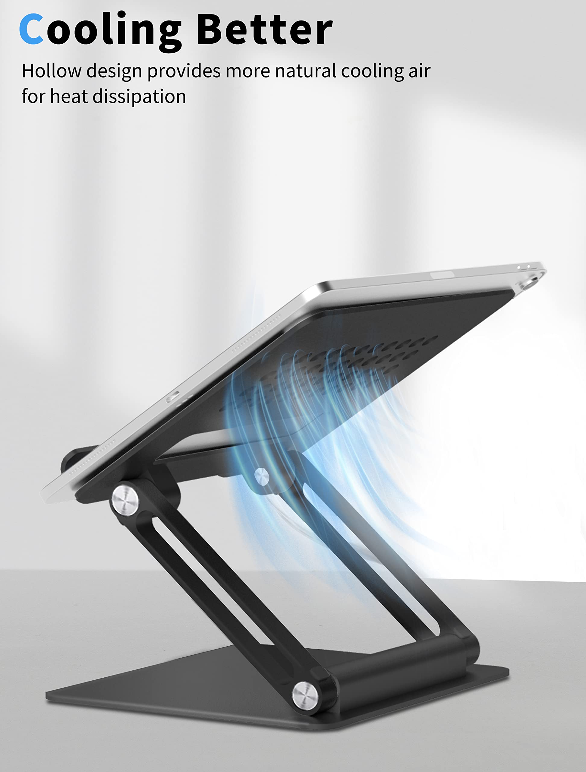 ALASHI Tablet Stand for Desk, Multi-Angle Adjustable Tablet Holder, Foldable Portable Ergonomic Design, Premium Metal Tablet Riser Compatible with 7 to 13.3 Inches Tablets, Black