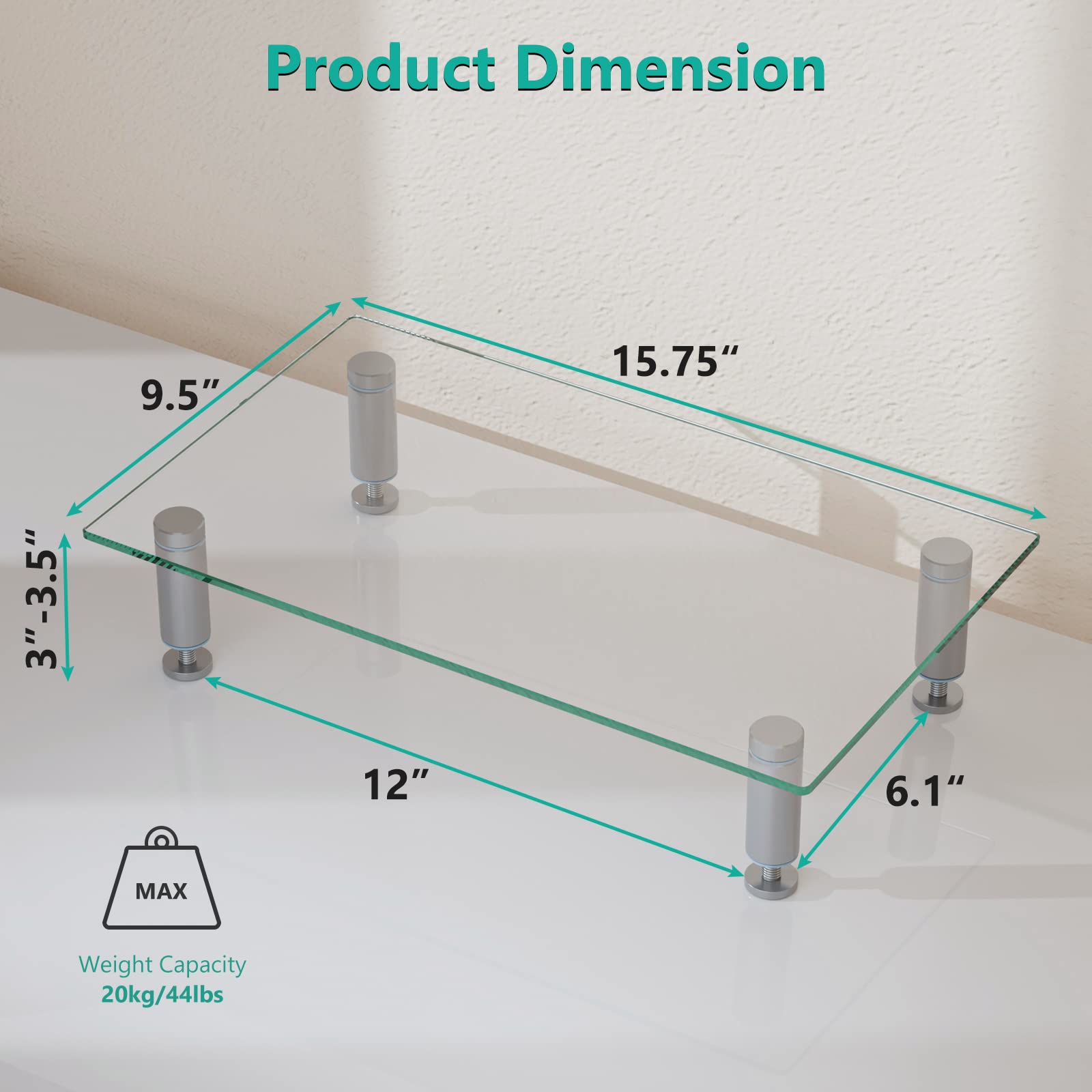 Wali Glass Monitor Stand, Clear Laptop Stand Adjustable Computer Riser for Desktop Display (GTT001-2), 16x10in, 2 Pack, Clear