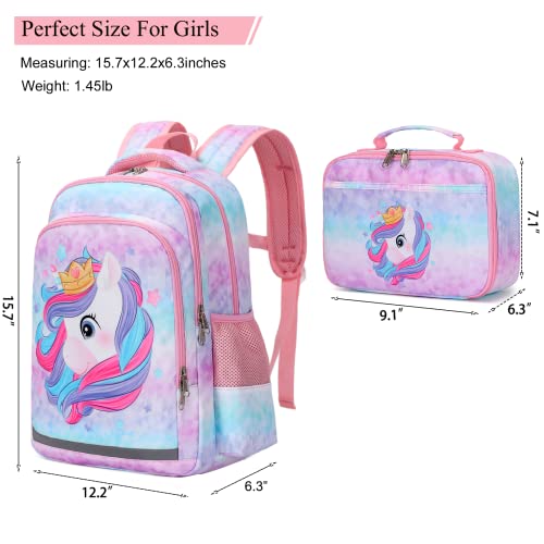 BGS BIGSUCS Girls Backpack for Kids School Backpack Preschool Kindergarten Elementary School Bag with Insulated Lunch Tote