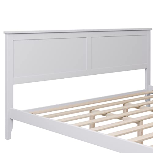 MERITLINE King Size Platform Bed Frame with Headboard/Solid Wood Foundation with Wood Slat Support/No Box Spring Needed/Easy Assembly, Rustic Pine (King, White)